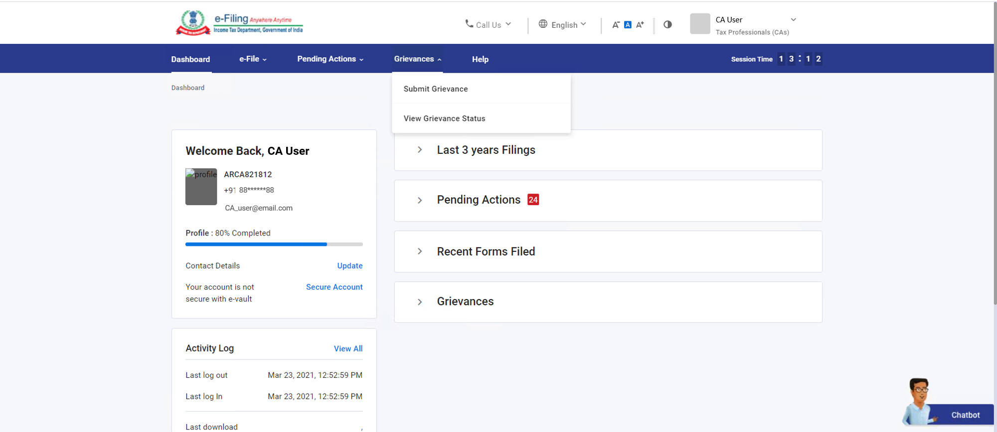 Dashboard and Worklist (CA) User Manual | Income Tax Department